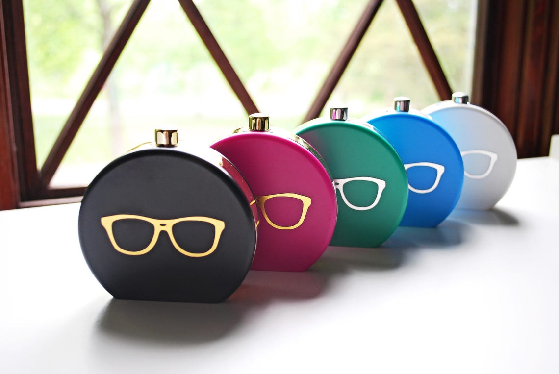 Green Contact Lens Case and Travel Kit: Silver Foiled Eye Glasses ...