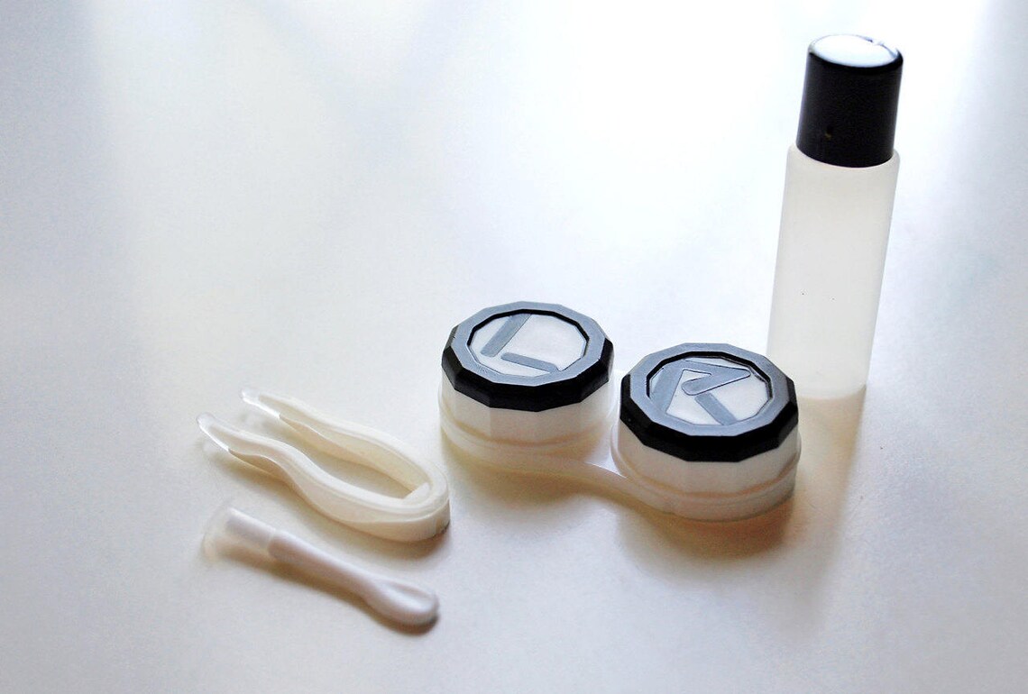 White Contact Lens Case and Travel Kit: Silver Foiled Eye Glasses ...