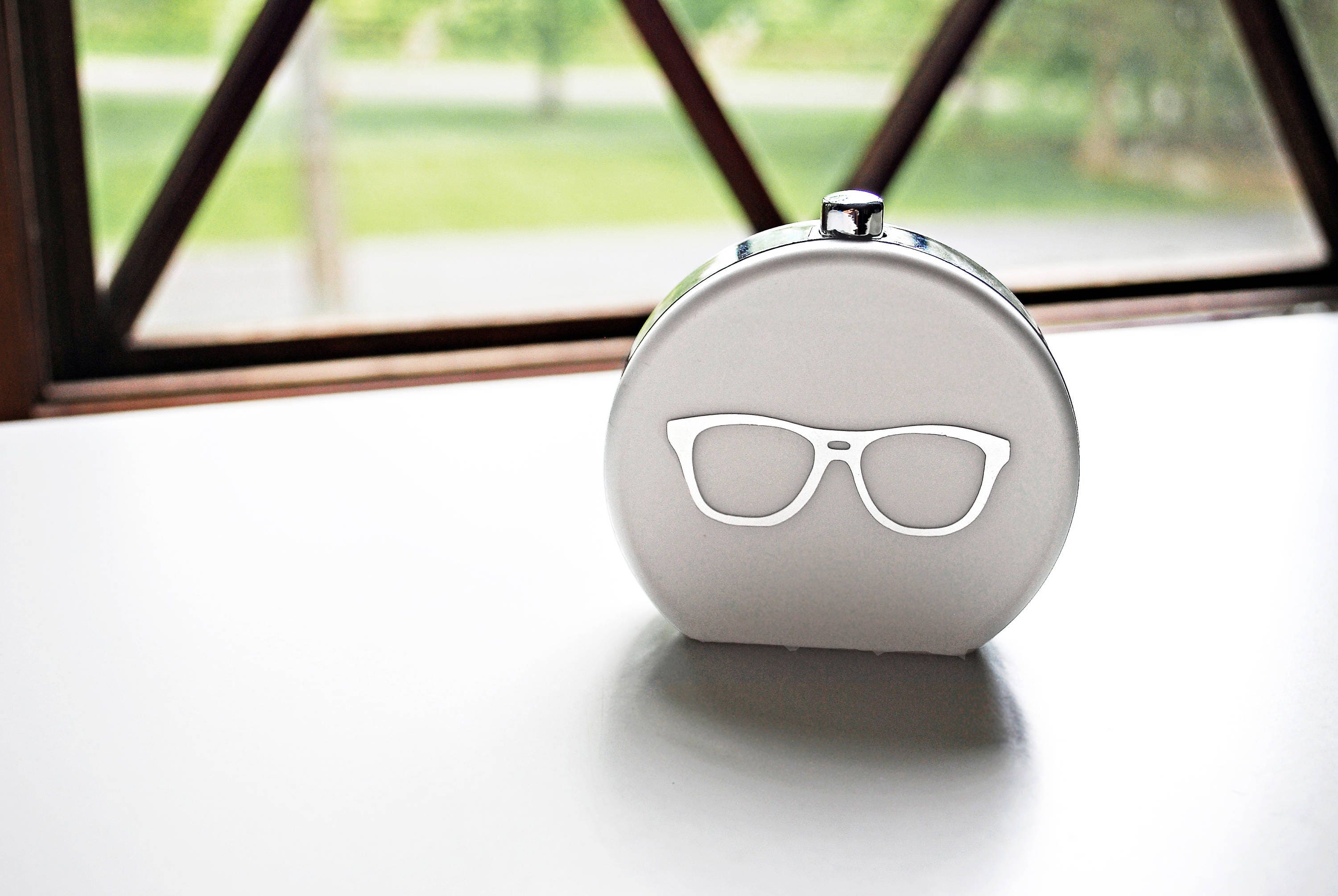 White Contact Lens Case and Travel Kit: Silver Foiled Eye Glasses ...