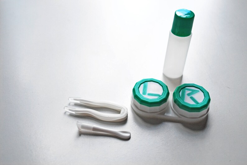 Green Contact Lens Case and Travel Kit: Silver Foiled Eye Glasses ...