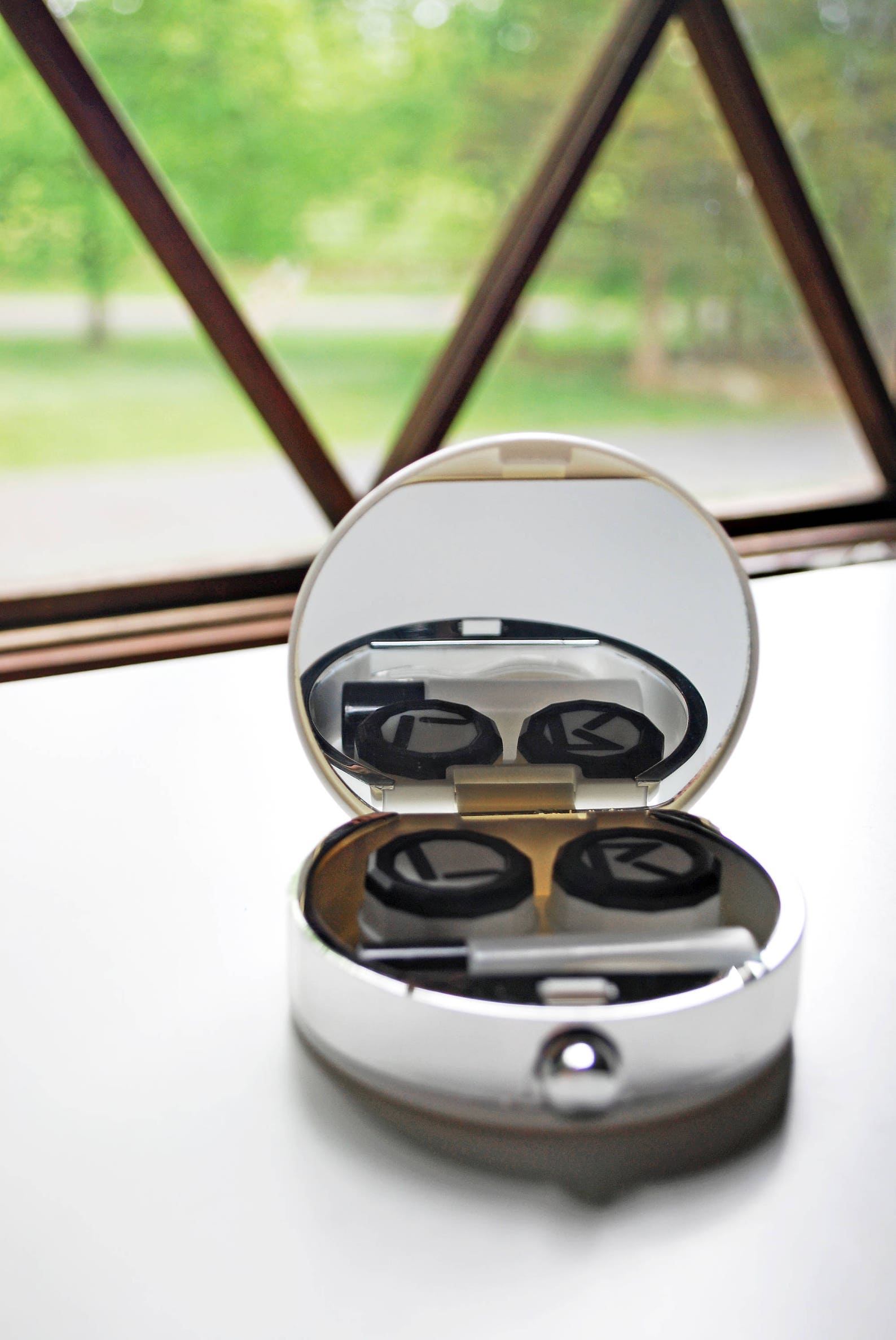 White Contact Lens Case and Travel Kit: Silver Foiled Eye Glasses ...