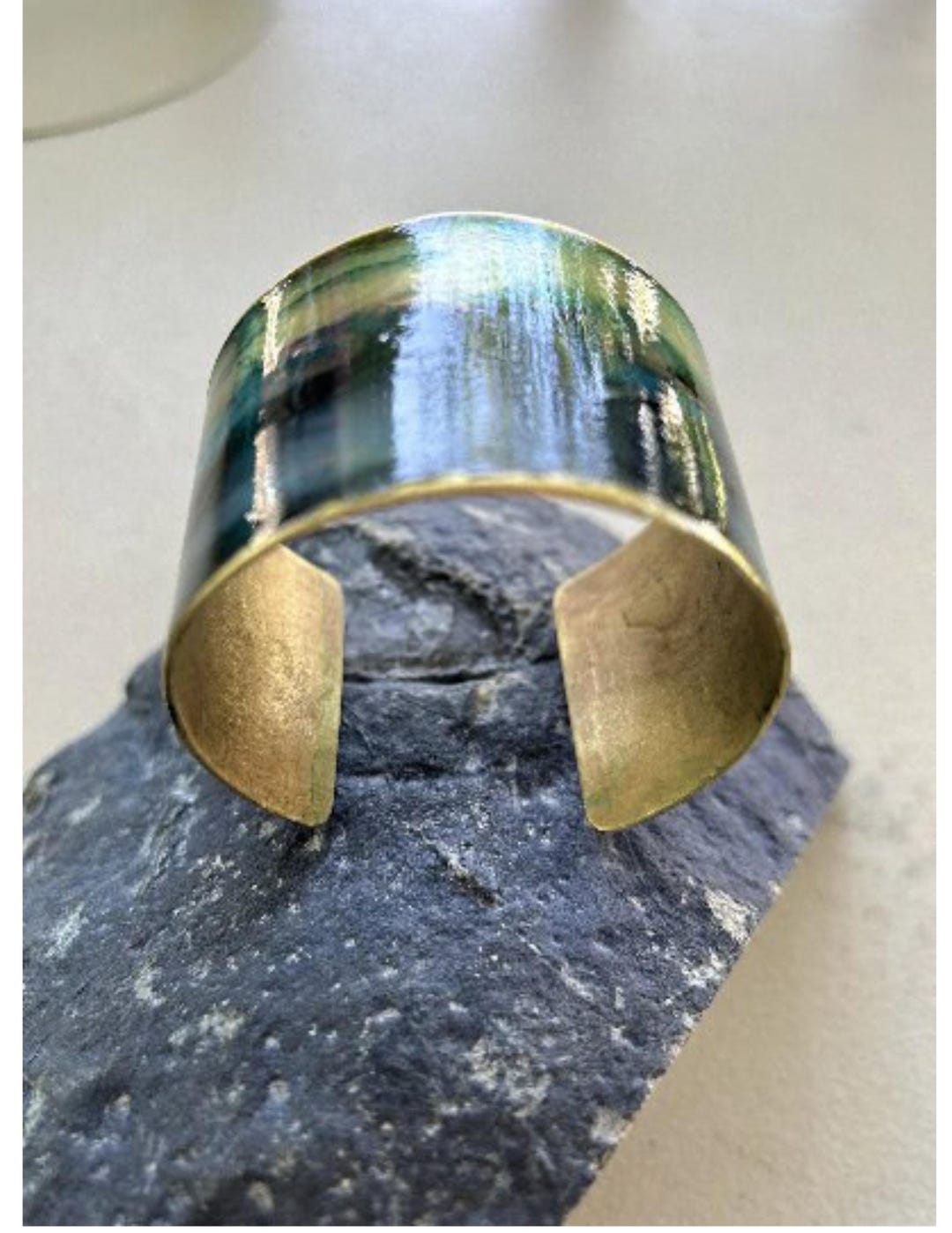 Blue and Green Mixed Verdigris 1.5" Brass Cuff/hand Forged Brass Cuff ...