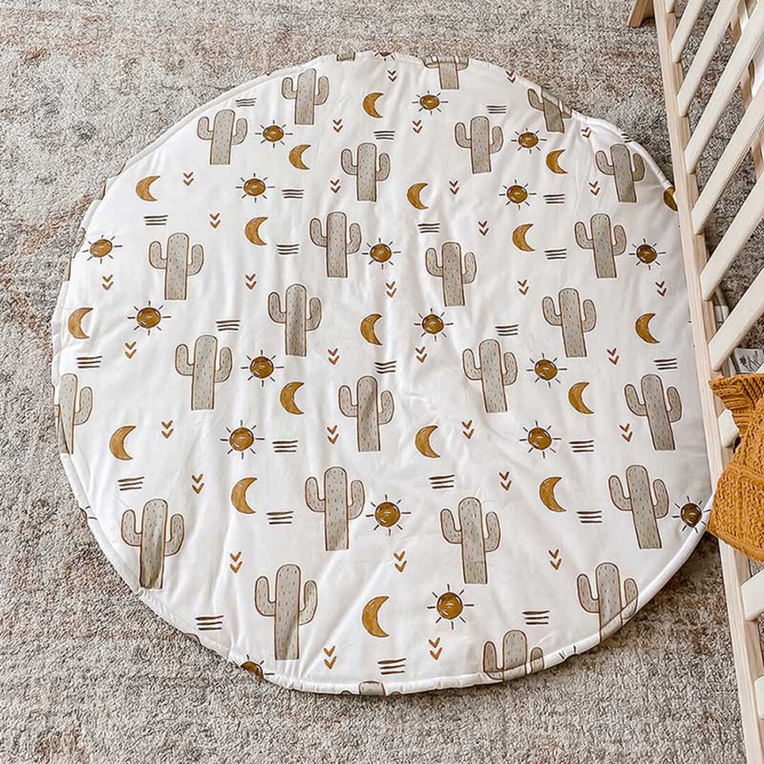Round Playmat Tummy Time Arizona Cactus Baby Nursery Throw Rug White ...