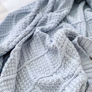 Cornflower Blue Knitted Baby Blanket Diamond Knit Nursery Decor | Baby ...