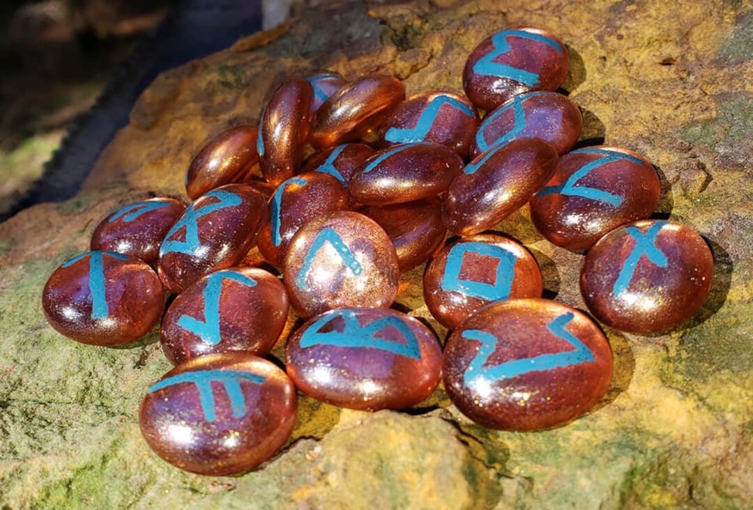 Copper Runes Painted Glass Runes Elder Futhark Rune Set - Etsy
