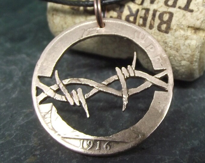 Hanging on the Old Barbed Wire, Hand Cut 1916 Penny, Recycled Bronze ...