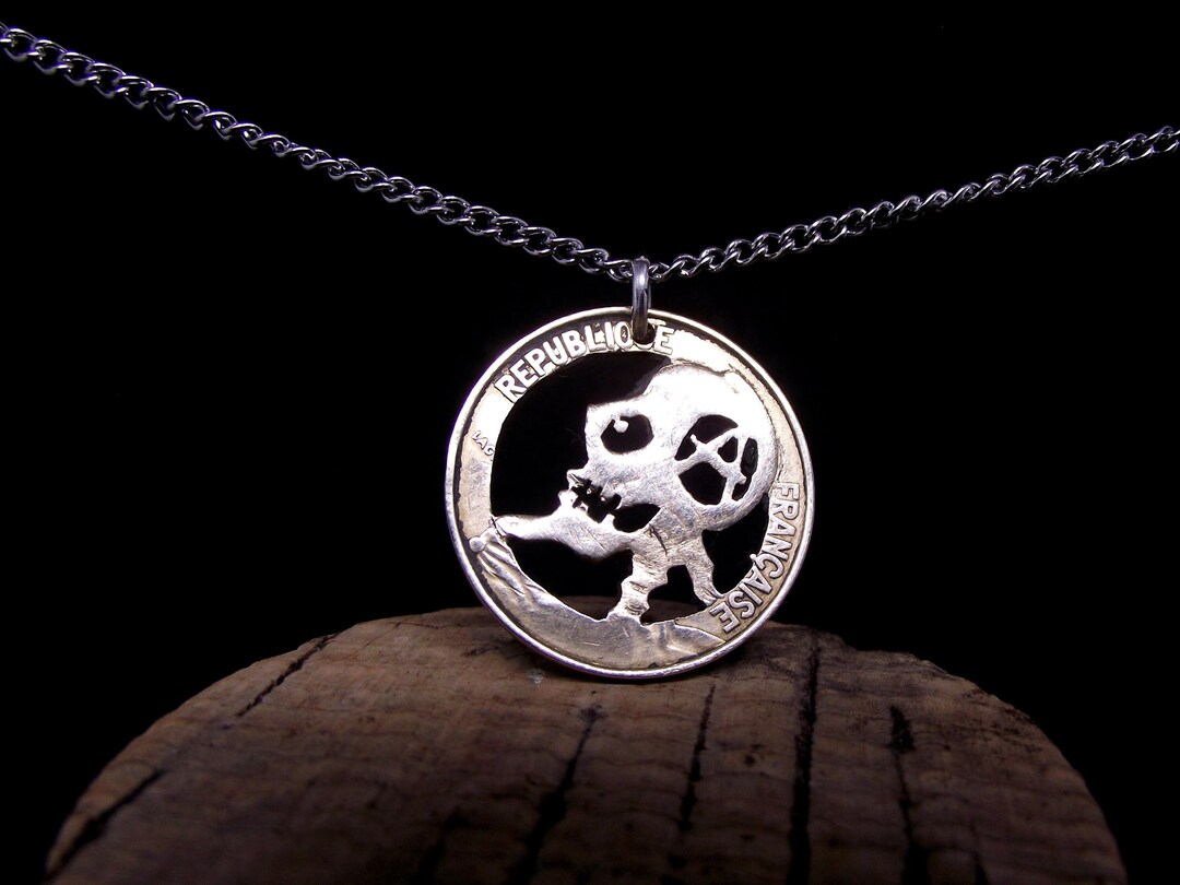 Anarchy Skull Necklace, Hand Cut Coin Art, Recycled French Coin, Punk ...
