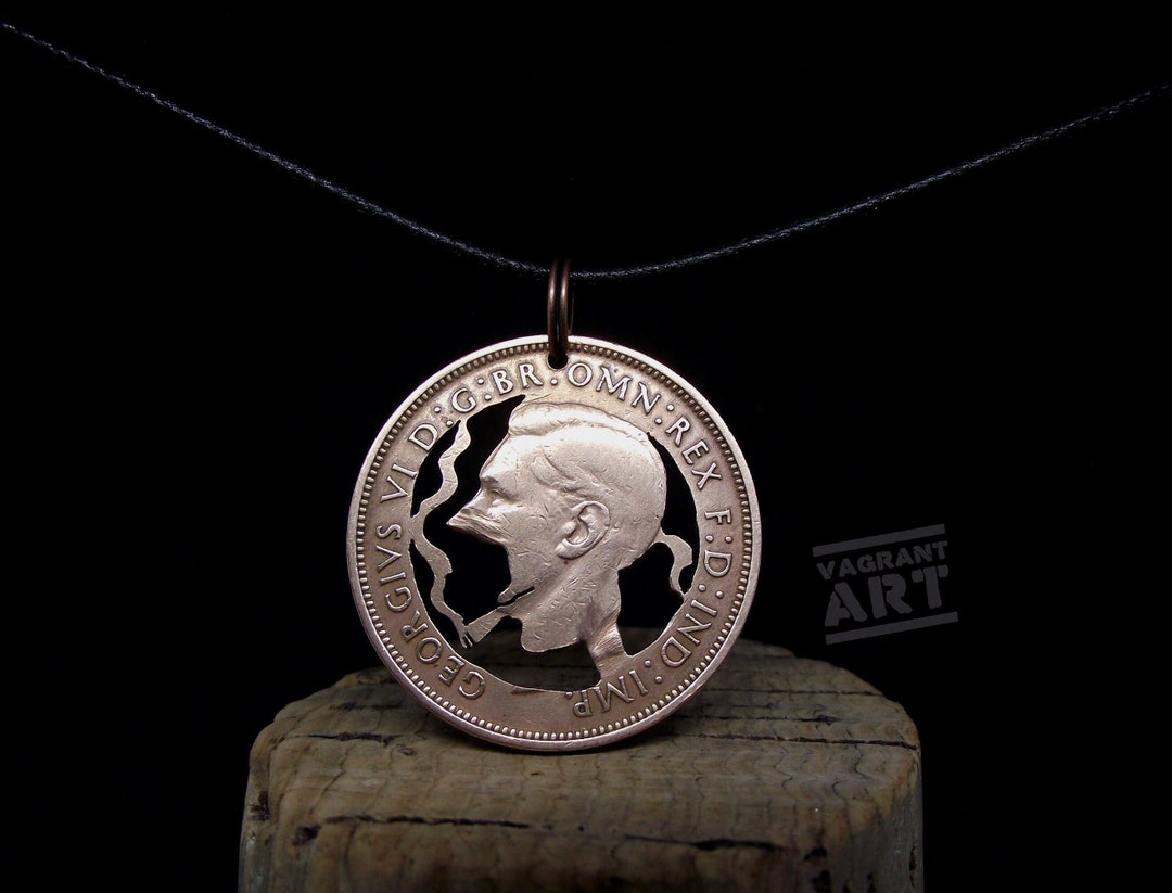 Smoking Necklace, Hand Cut Coin Art, Recycled Bronze Penny, Punk ...