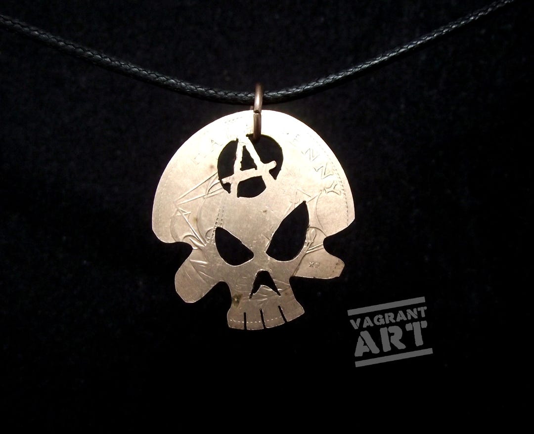 Anarchy Skull Necklace, Hand Cut Coin Art, Recycled Bronze Half Penny ...