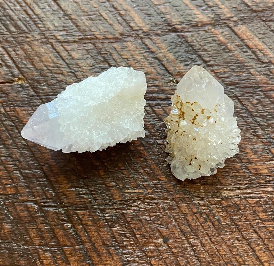 Set of 2 White Spirit Quartz Crystals From South Africa, Cactus Quartz ...