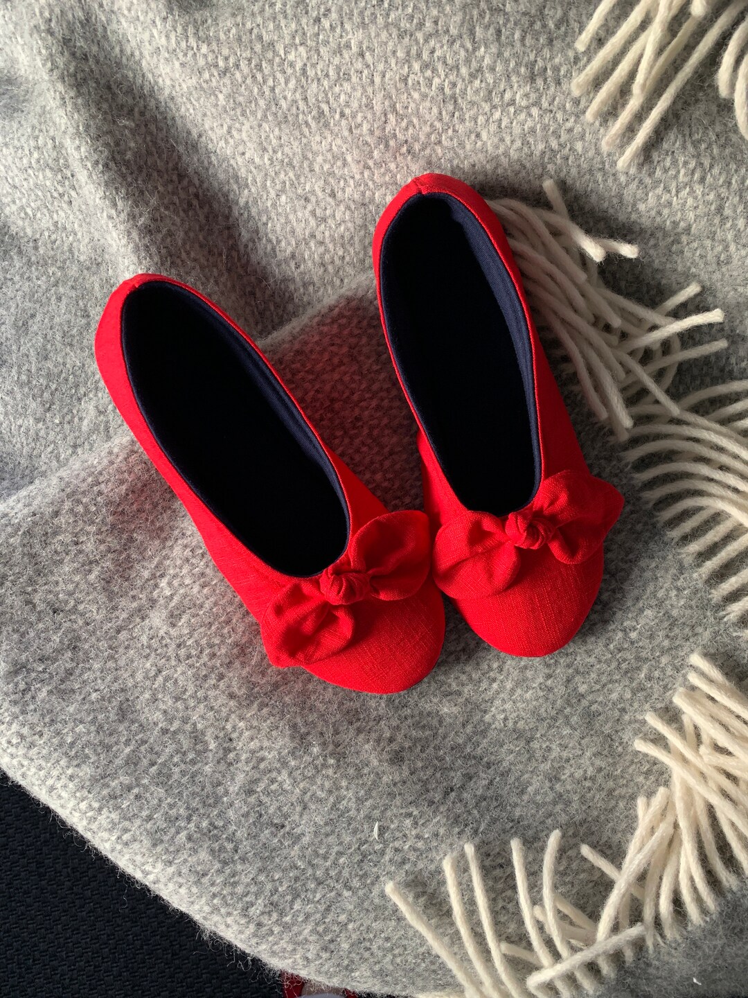 Ladies Slippers Womens Slippers Bright Red Knot Bow - Etsy