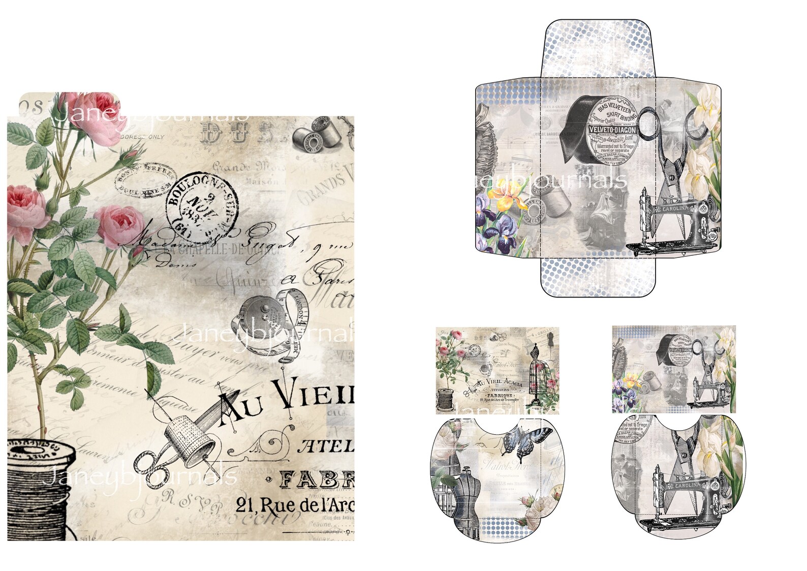 Junk Journal Kit Printable Papers and Ephemera,sewing and Roses Popular ...