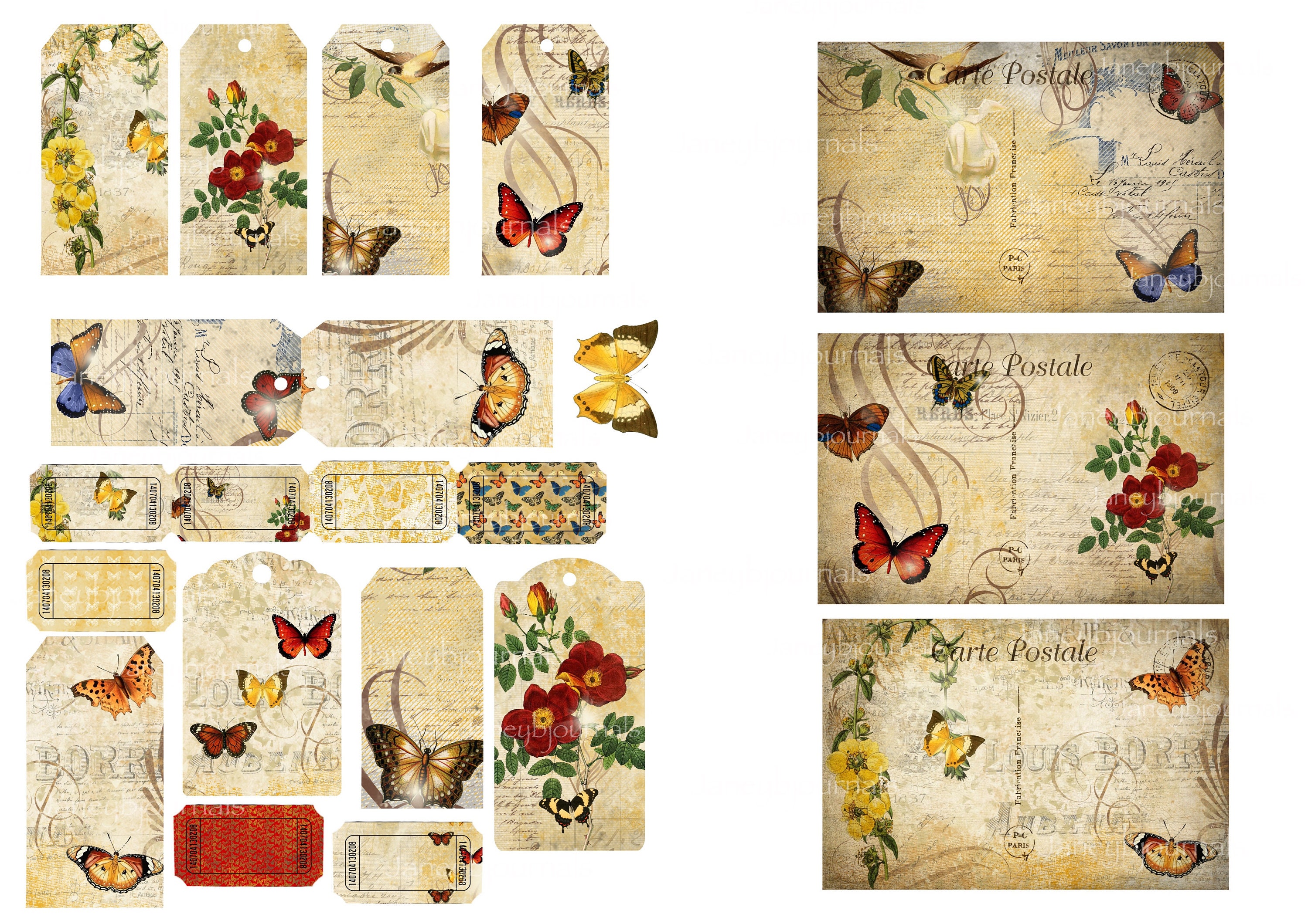 Butterflies junk journal printable kit paper ephemera tags | Etsy