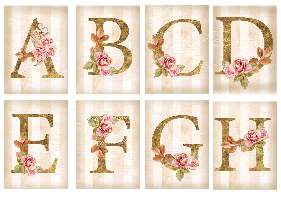 Alphabet Junk Journal Cards 2, Floral, 4 A4 Sheets, Monograms, Journal ...