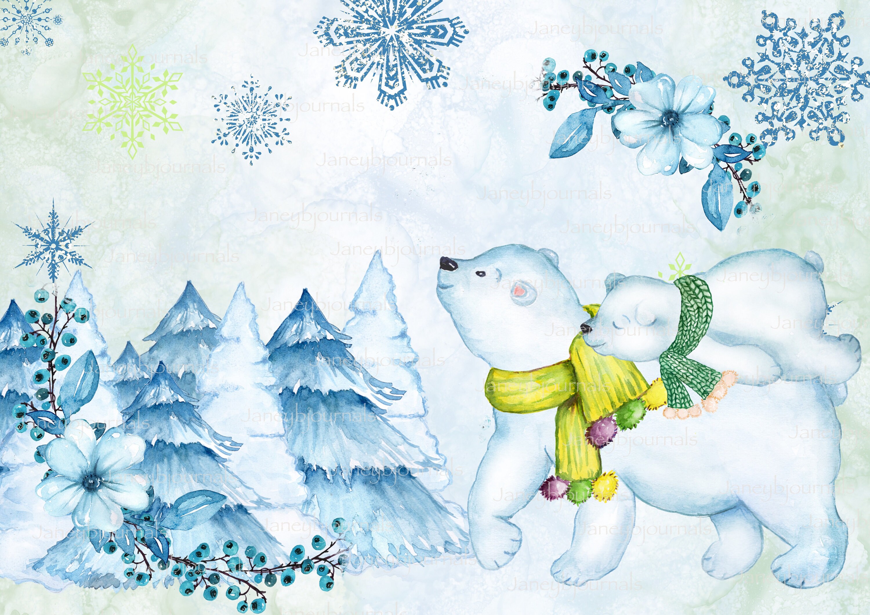 Sweet junk journal printable kit Polar friends new baby | Etsy