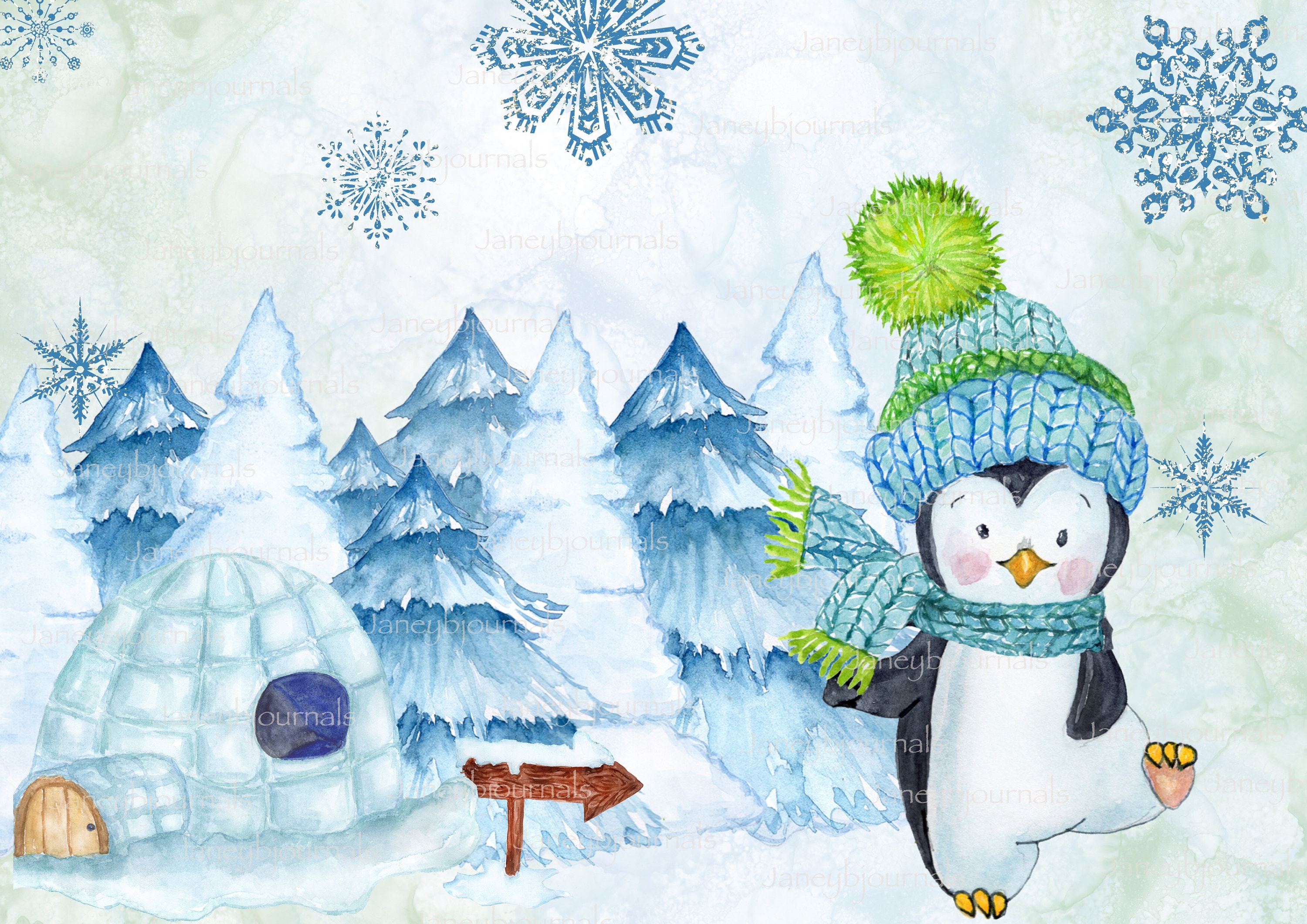 Sweet junk journal printable kit Polar friends new baby | Etsy