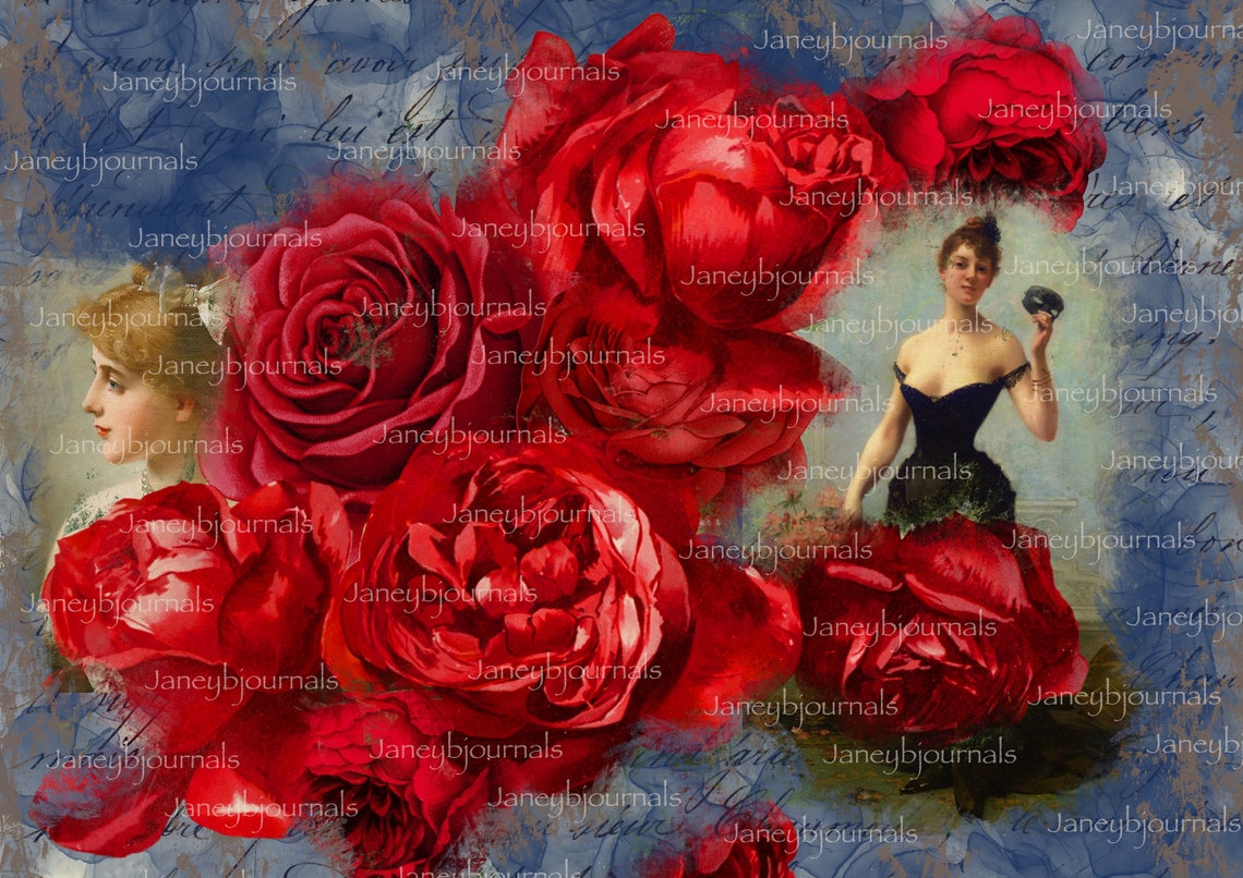 Junk Journal Printable Kit Red Roses for a Blue Lady - Etsy