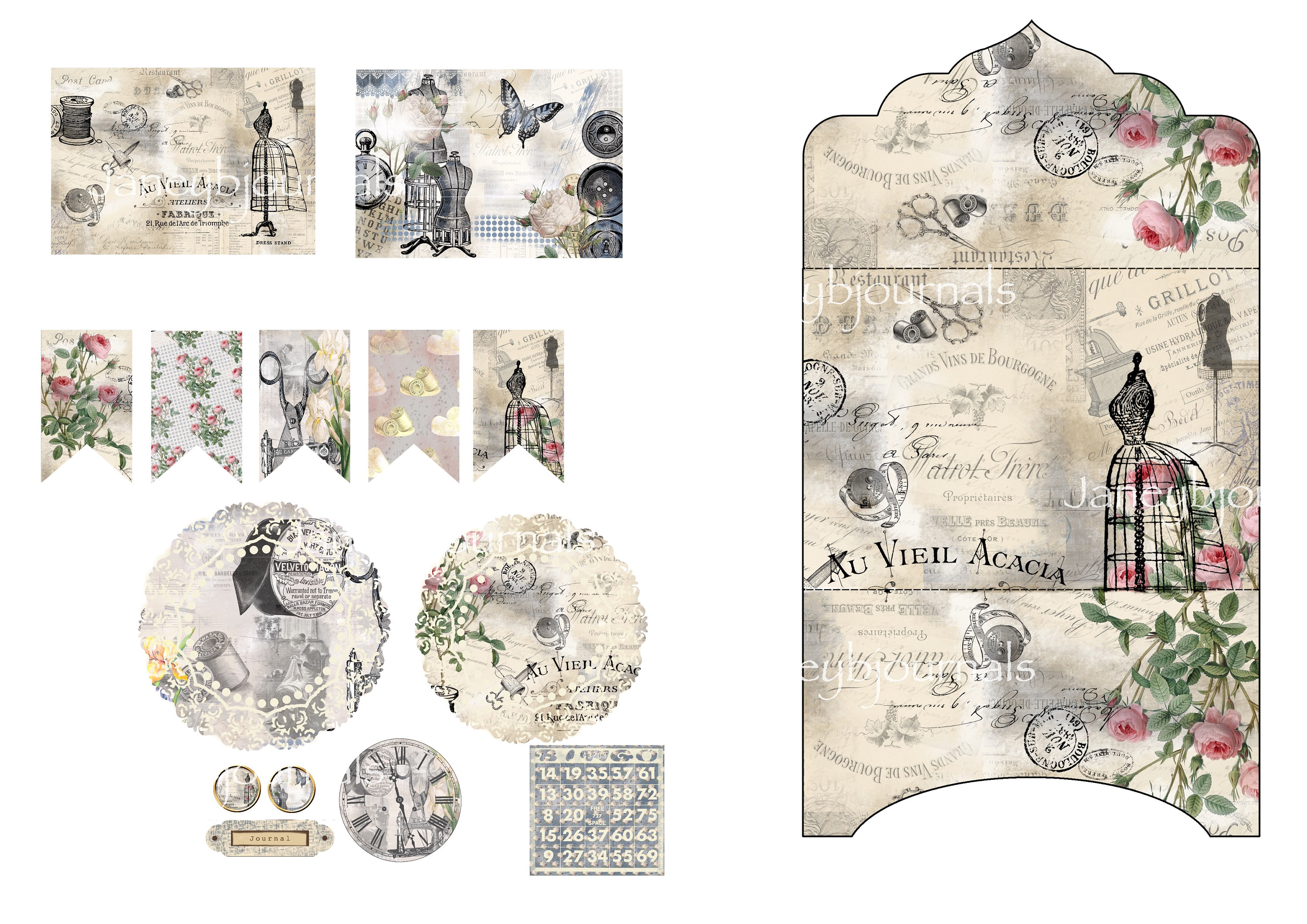 Junk Journal Kit Printable Papers and Ephemerasewing and - Etsy