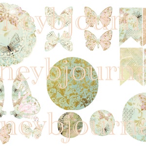 Printable Papers and Ephemera Butterflies Golden Junk Journal Kit 20 ...