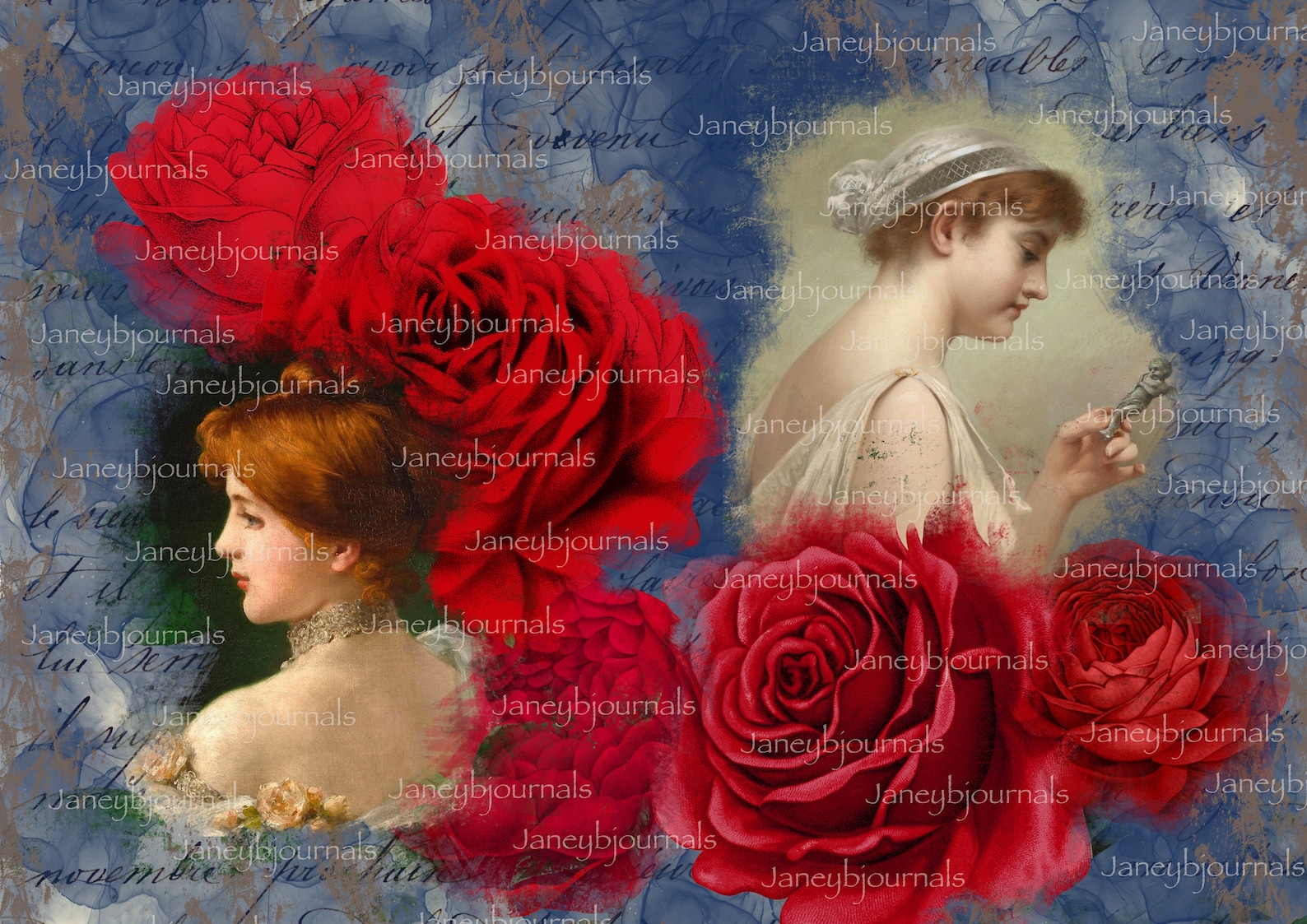 Junk Journal Printable Kit Red Roses for a Blue Lady - Etsy