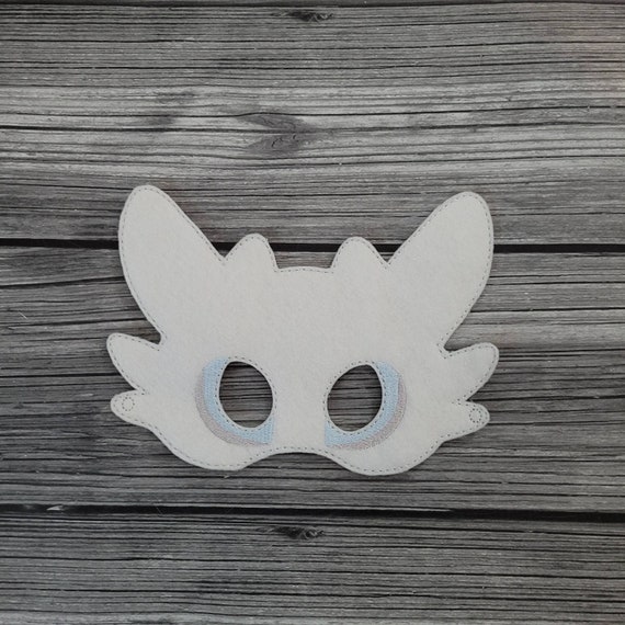 White Dragon Felt Embroidered Mask Light Fury Kids & - Etsy