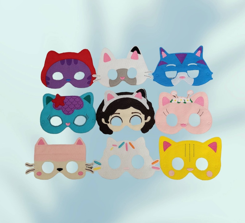 Handmade Embroidered Masks: Cat, Panda, Mermaid - Pretend Play Costume ...