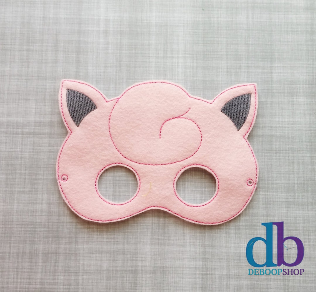 Felt Embroidered Mask - Pink Pokey Puff Mask - Kid & Adult - Pretend ...