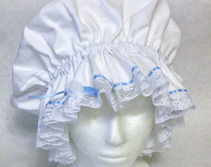 White Artisan Loomed Cotton Mop/ Mob Cap, Grannie Hat, Martha ...