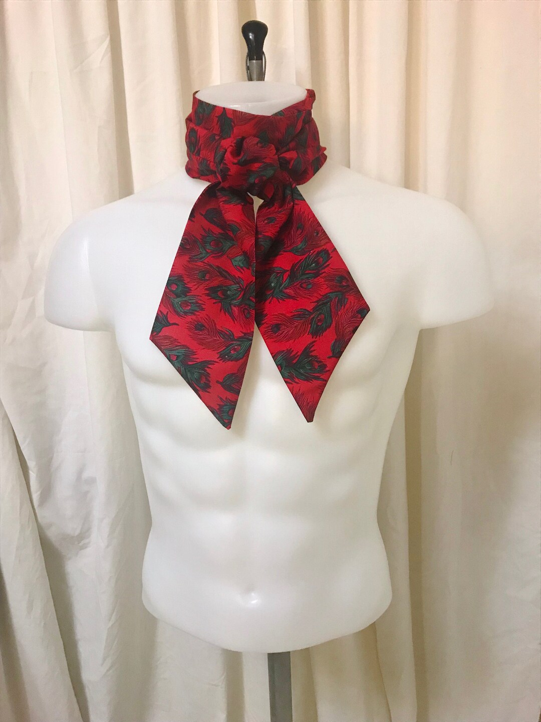 Ascot in Red Peacock Cotton W/pointed Ends for Victorian Costume ...