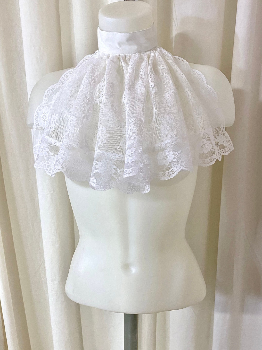 White Long Lace Ascot W/lace Trim on White Cotton Collar and Vintage 2 ...