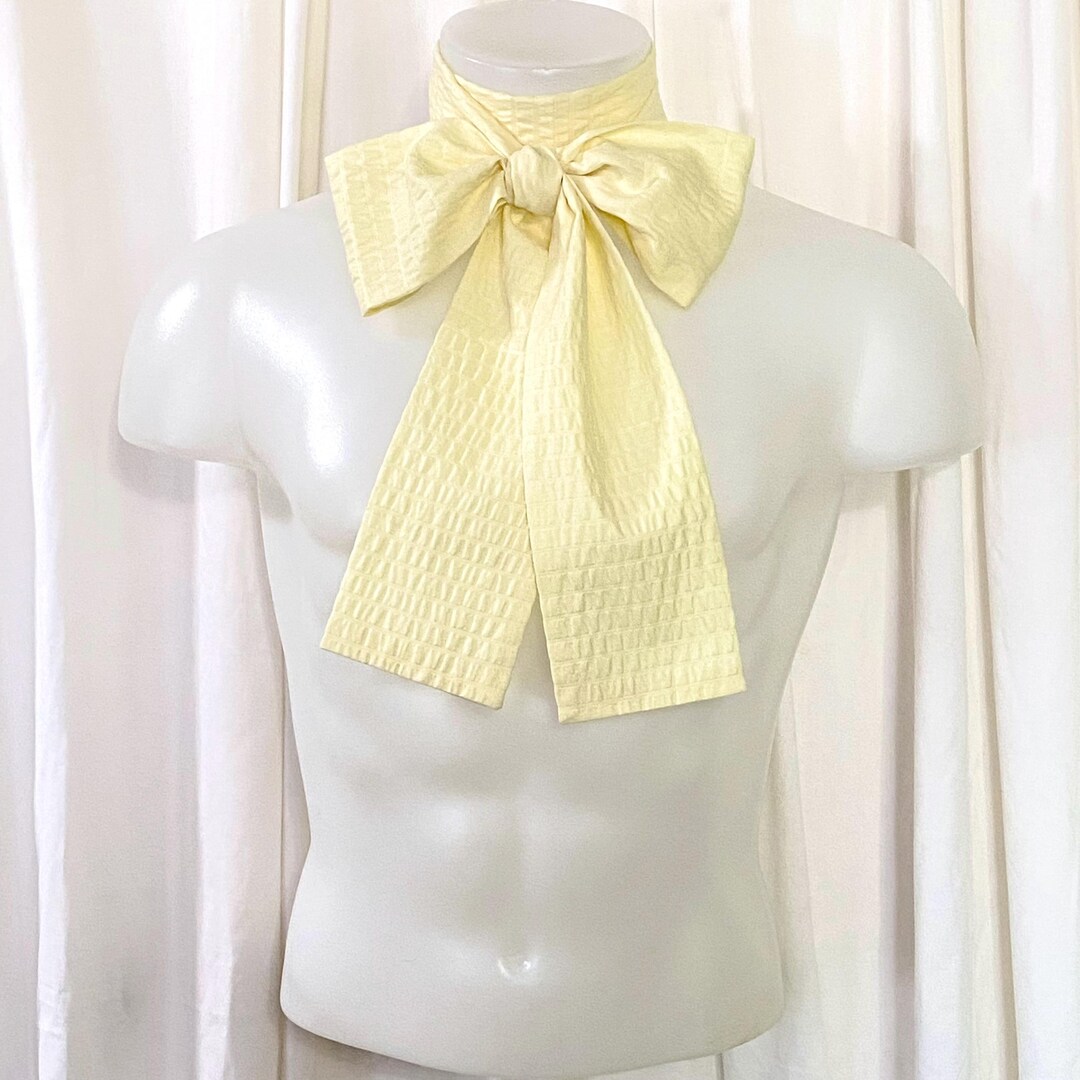 Wide Cotton Ascot in Soft Yellow Seersucker W/square Ends for Victorian ...