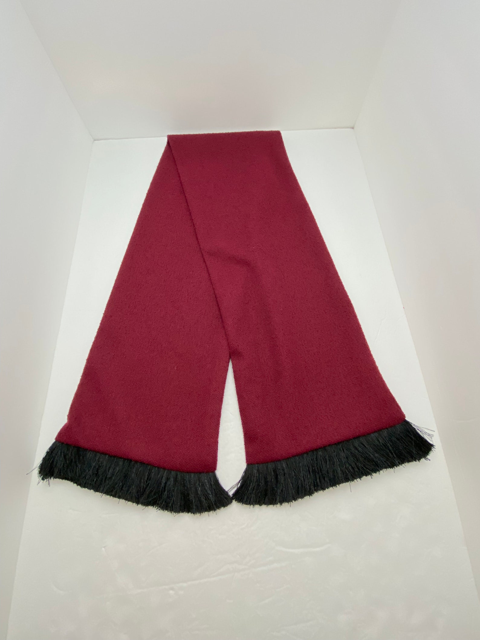 Christmas Caroling Opera Scarf in Burgundy With Black Fringed Ends for ...
