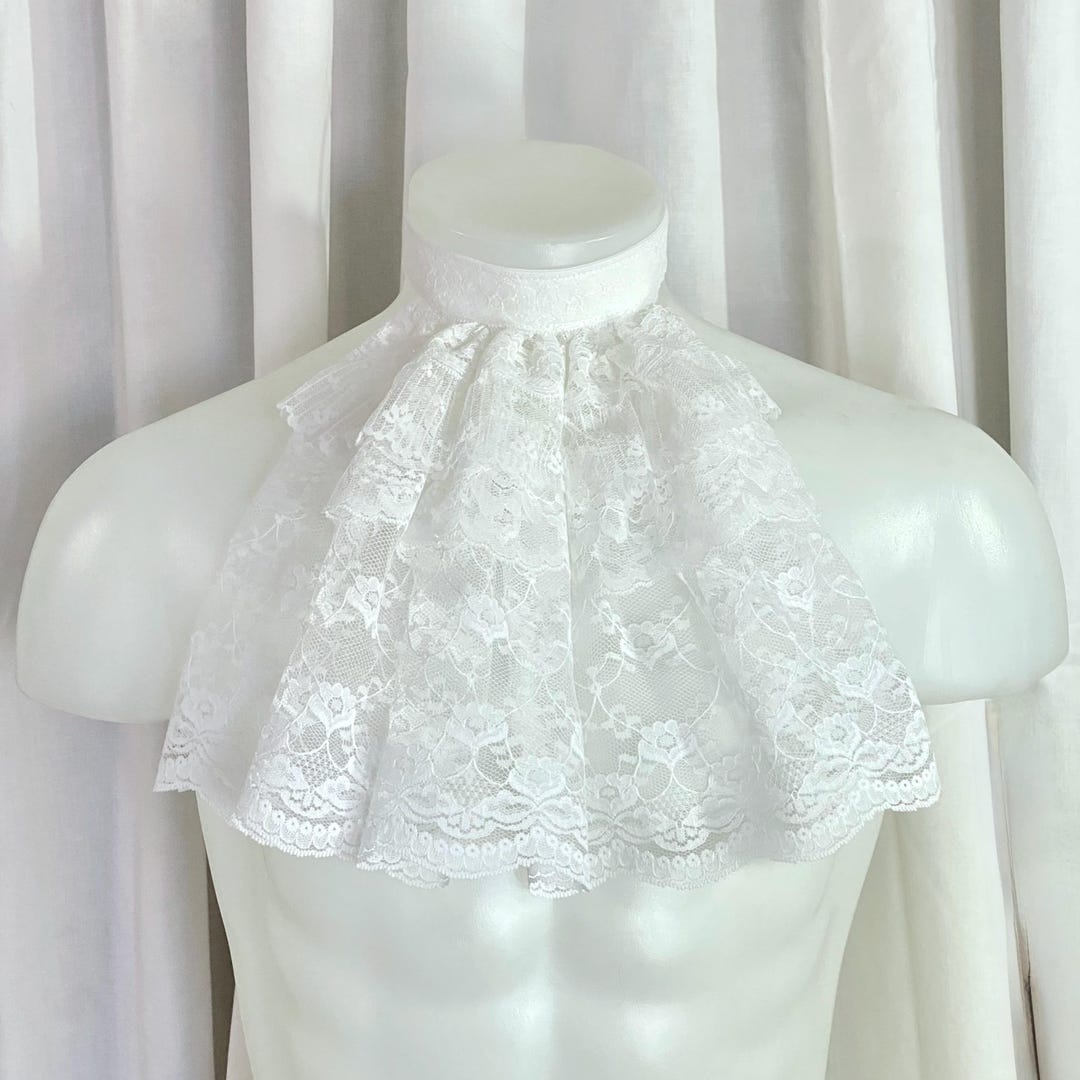 Long White Lace Ascot W/scalloped Edge on White Cotton Collar W/ Lace ...