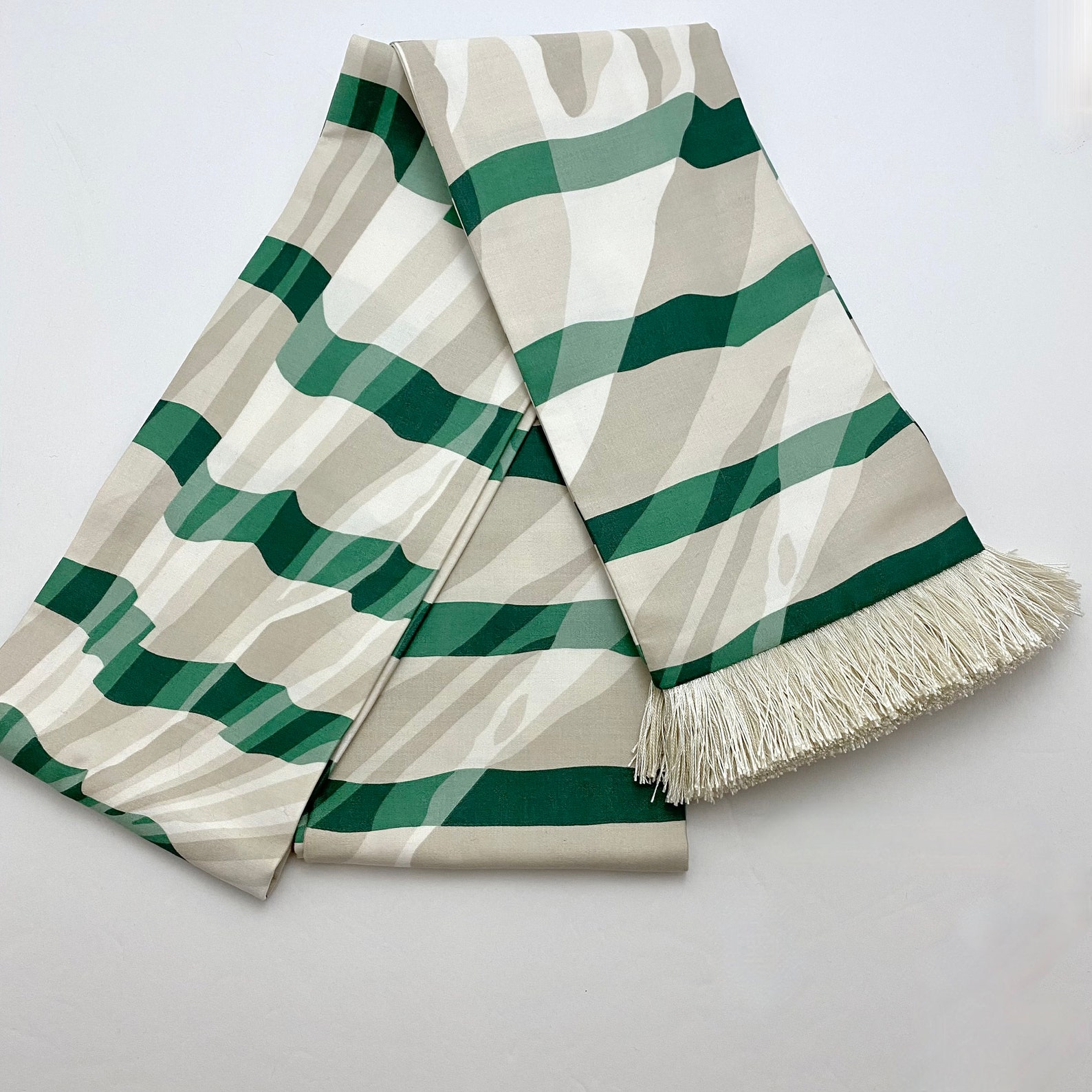 Striped Sash or Tie Belt in Off-white Green & Taupe Cotton W/off-white ...