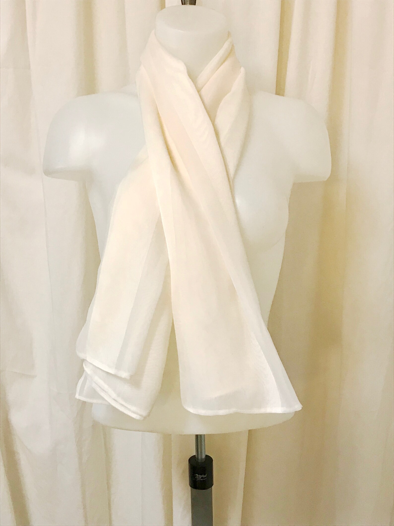 Rectangle Scarf, Shawl, Wrap in Ivory Sheer Stripe Chiffon With Tiny ...