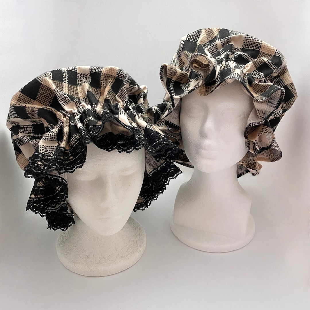 Cotton Flannel Nightcap in Beige, Tan & Black Buffalo Plaid W/black ...
