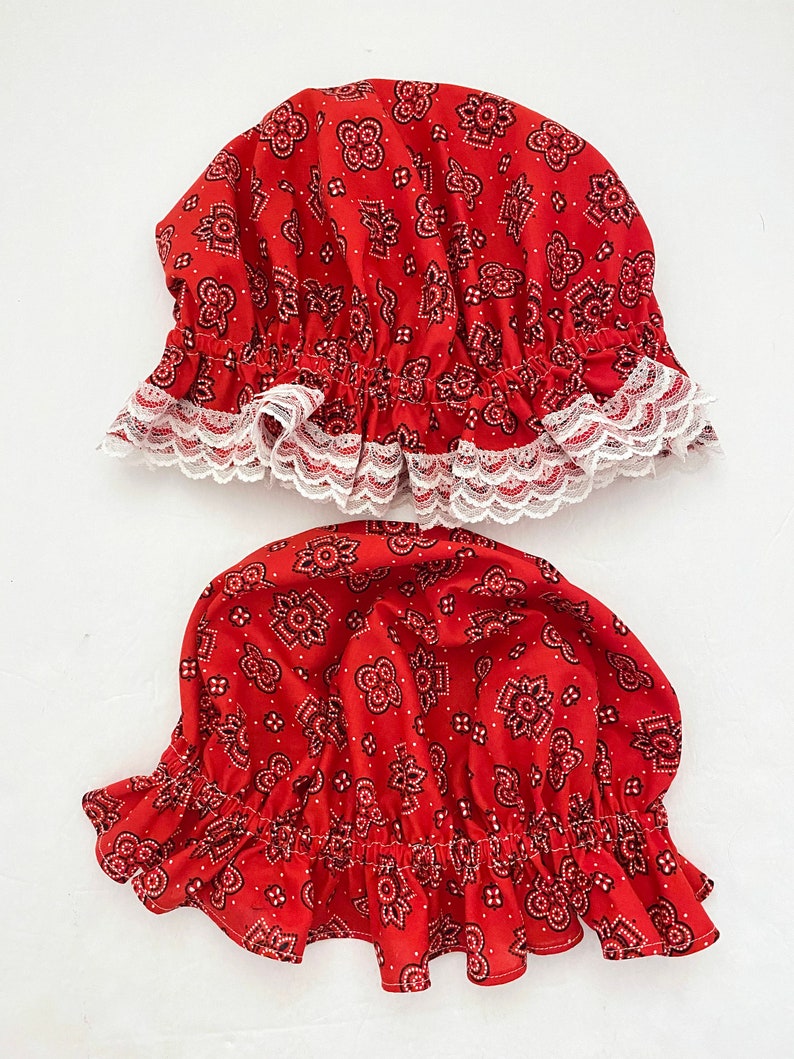 Red Cotton Calico Mop Cap in a Bandana Print With White Lace - Etsy