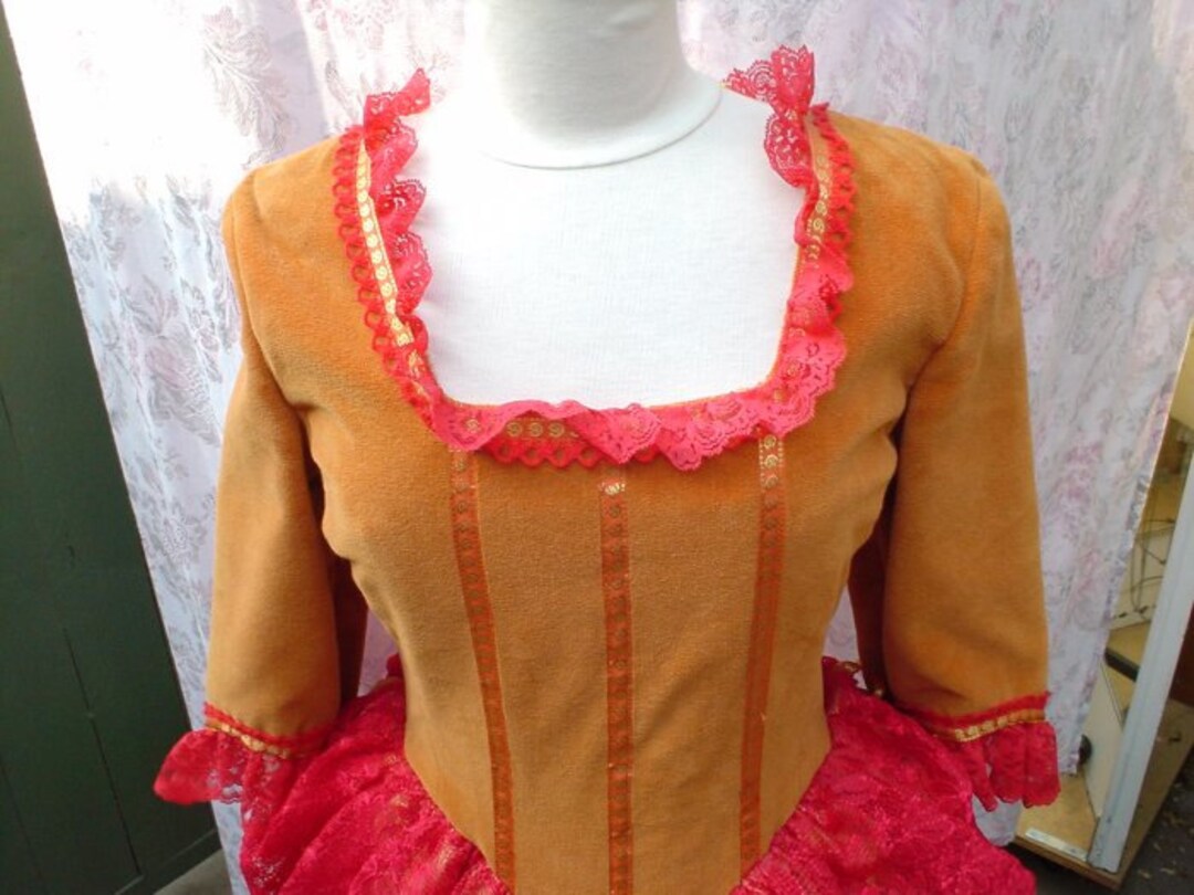 Pirate Wench Colonial Gown in Heavyweight Orange Cotton Velvet W/red ...