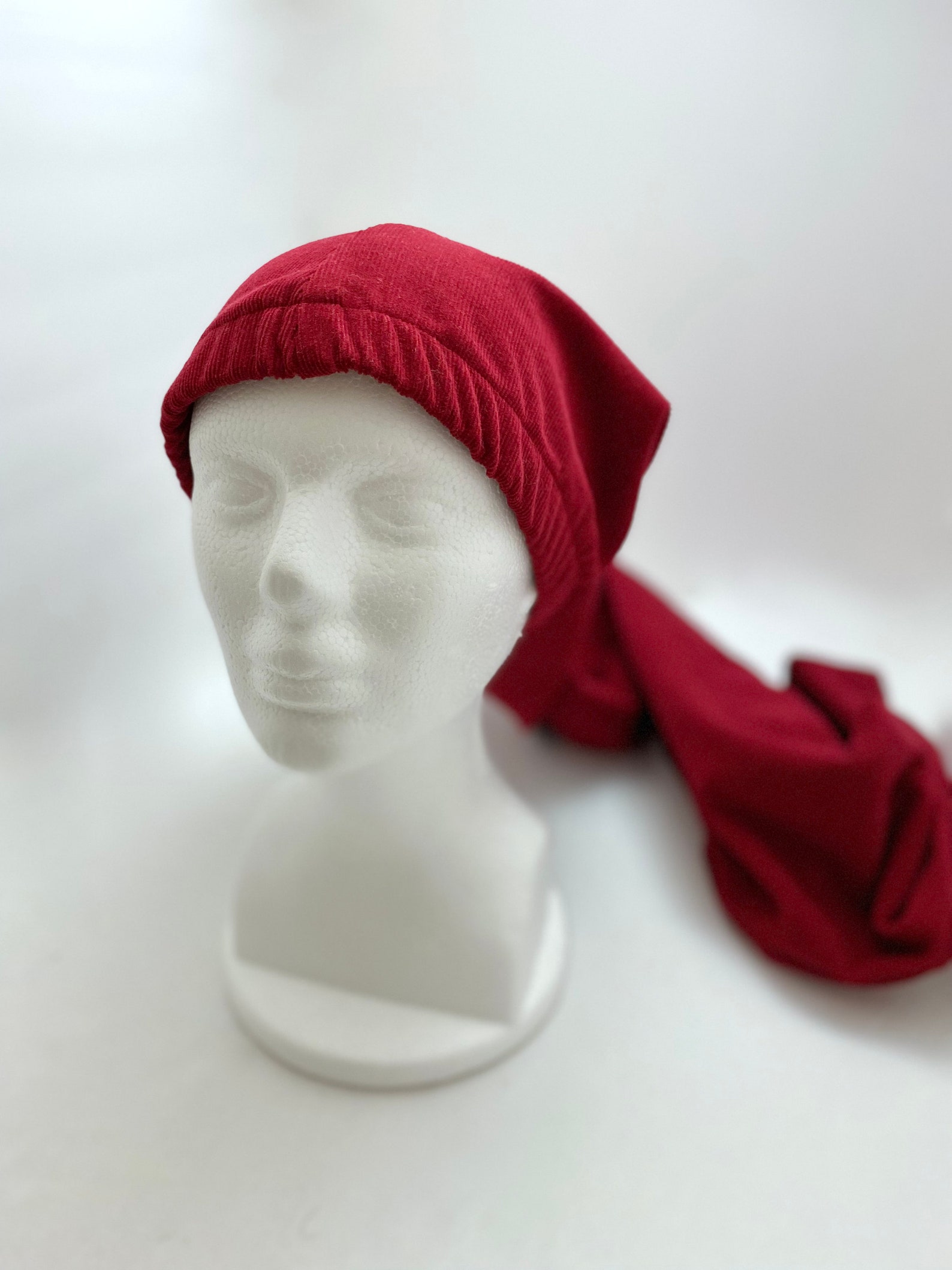 Extra Long Stocking Cap or Nightcap in Red Corduroy With Red - Etsy