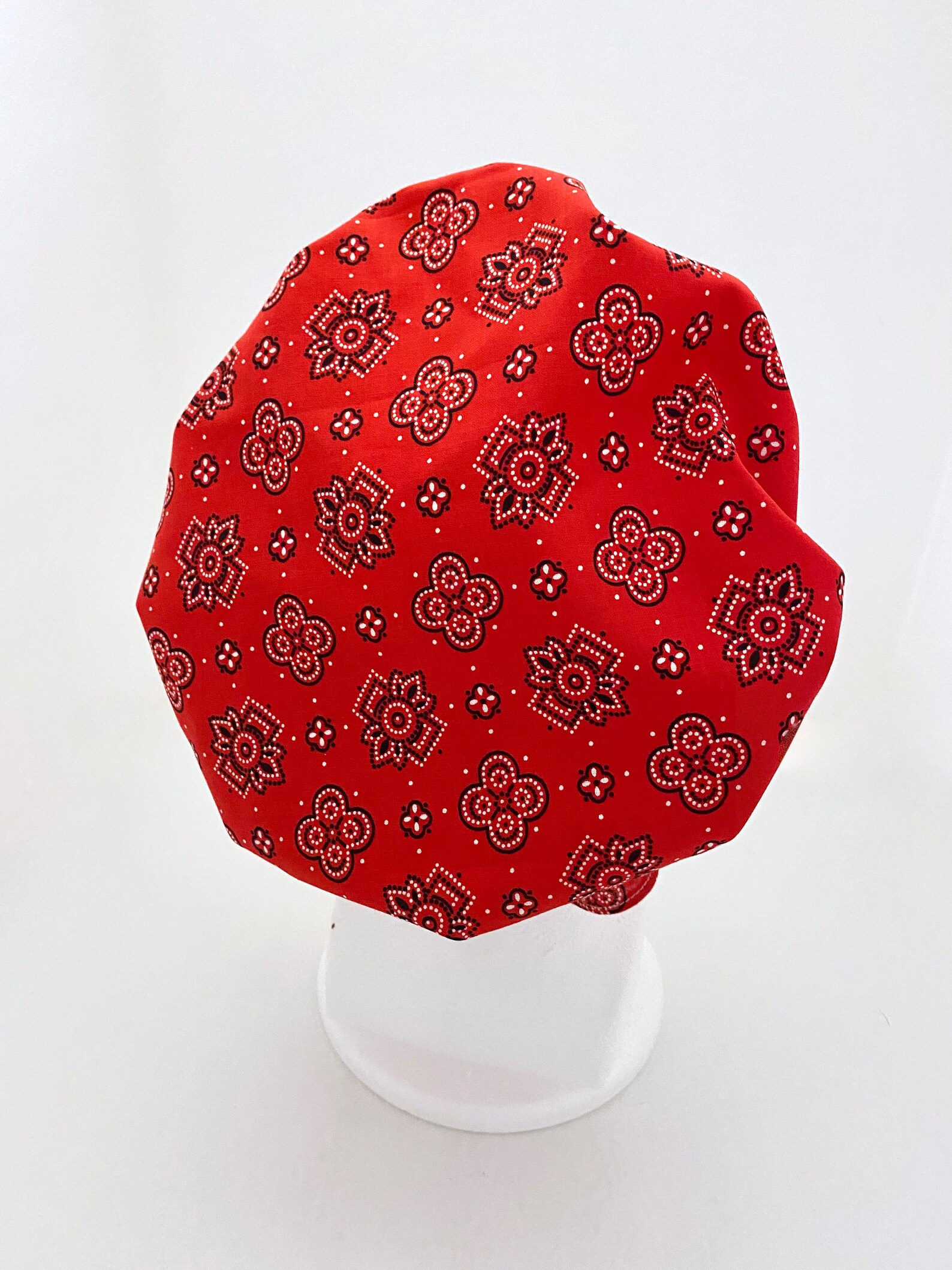 Red Cotton Calico Mop Cap in a Bandana Print With White Lace - Etsy