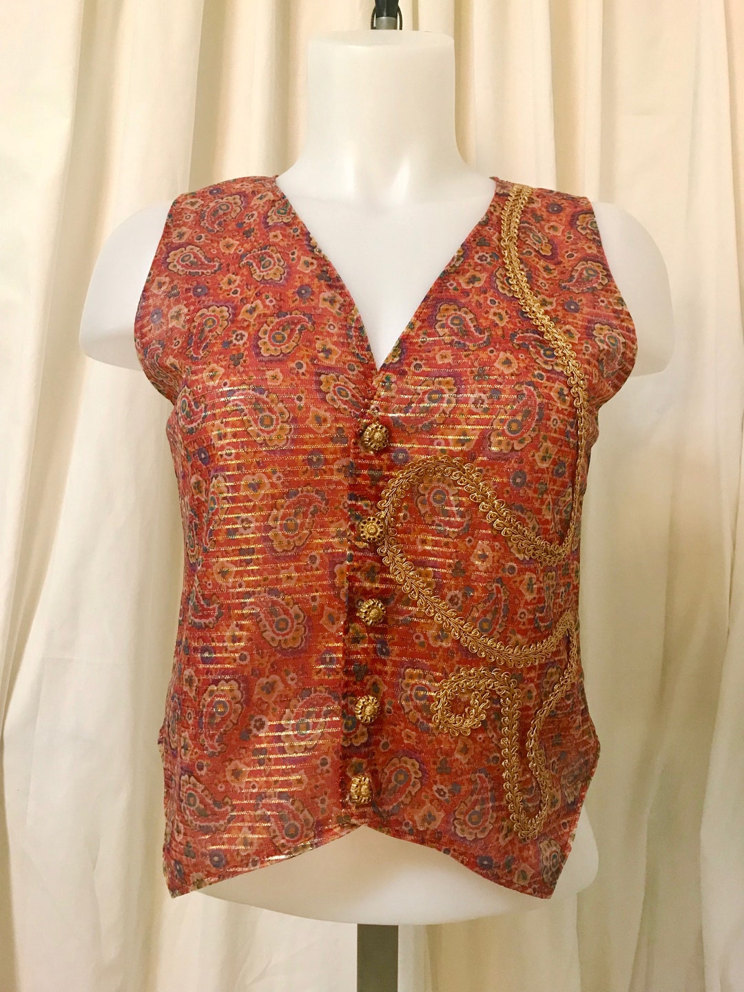 Steampunk Bodice in Semi-sheer Paisley Lamé Fabric in Rust Gold & Red ...