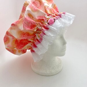 Pink & Coral Floral Print Cotton Mob Cap for Historical Cosplay W/white ...