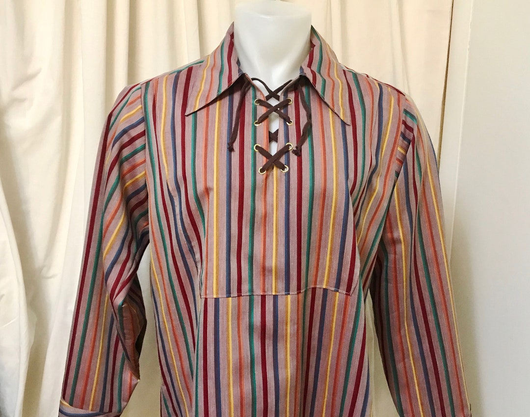 Striped Frontier Shirt in Cotton W/front Yoke /pointed Collar and ...