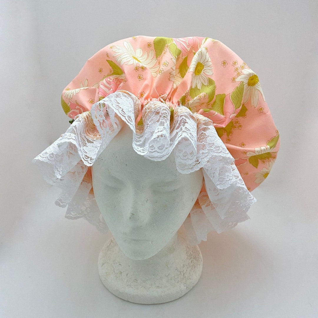 Peach & Pink Floral Print Cotton Mob Cap for Historical - Etsy