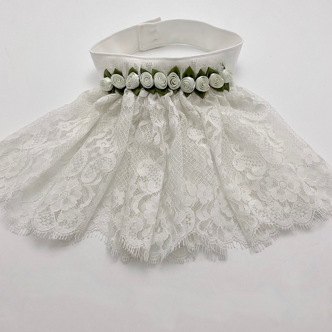 Soft White Long Chantilly Lace Ascot With Scalloped Edge on White ...