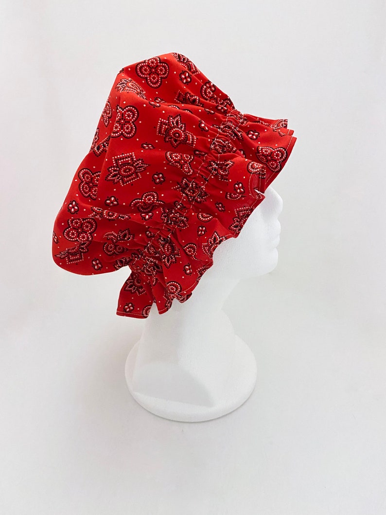 Red Cotton Calico Mop Cap in a Bandana Print With White Lace - Etsy