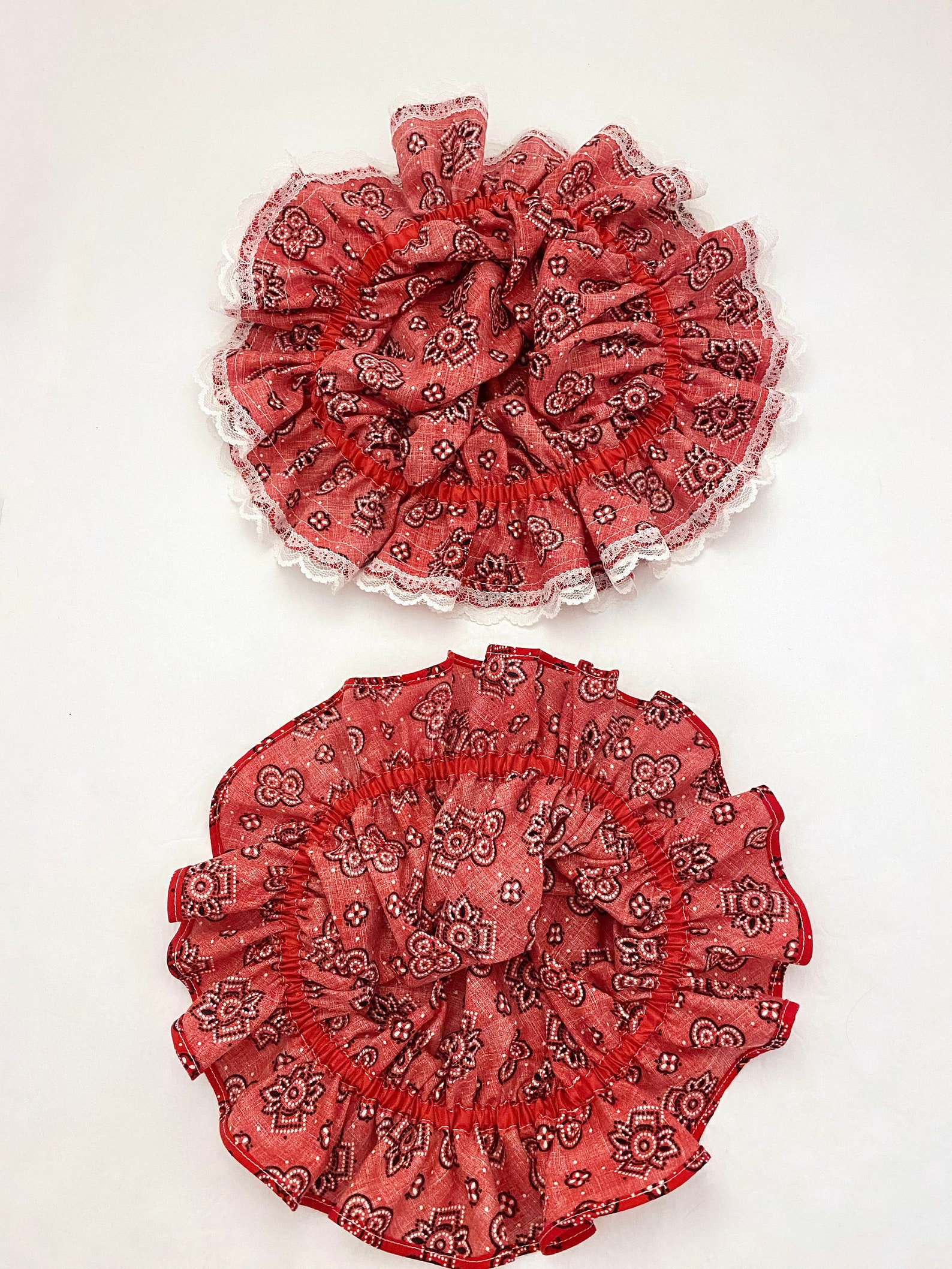 Red Cotton Calico Mop Cap in a Bandana Print With White Lace - Etsy