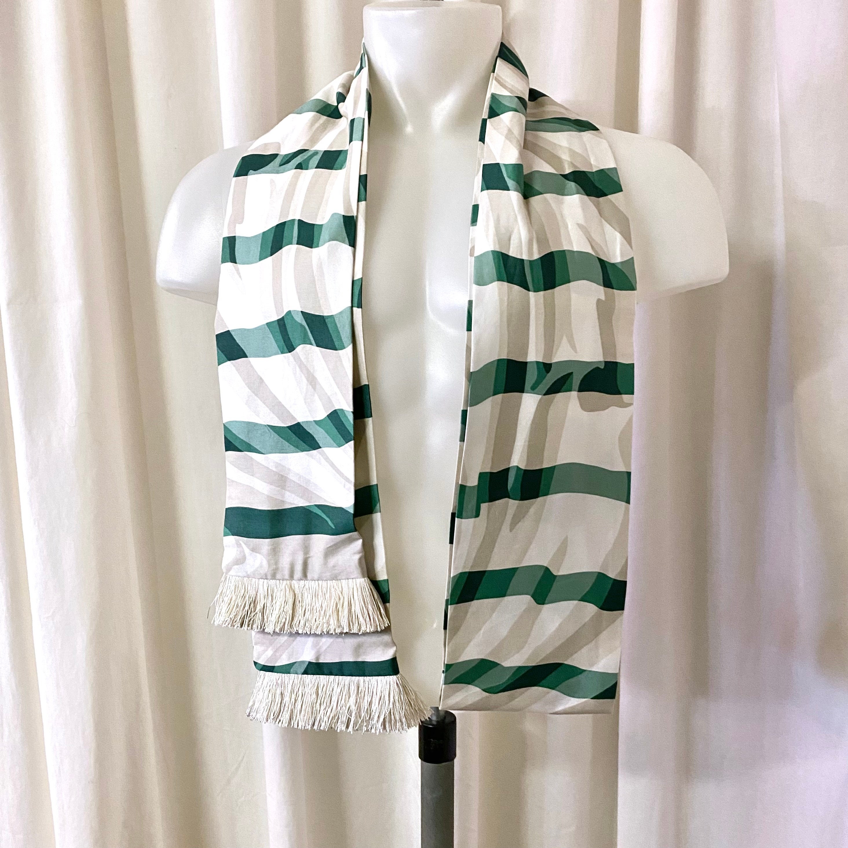 Striped Sash or Tie Belt in Off-white Green & Taupe Cotton W/off-white ...