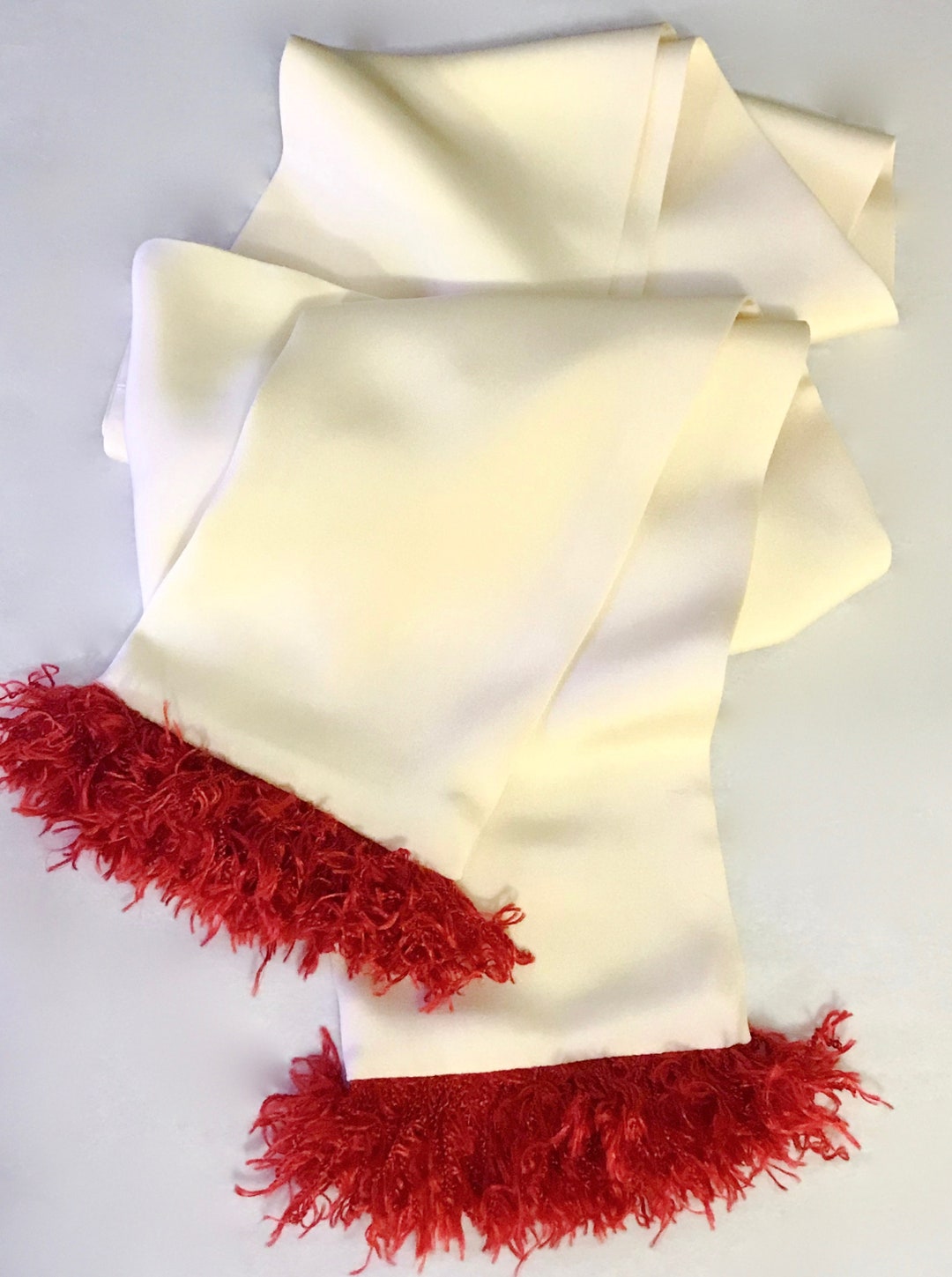 Ivory Silk Sash or Tie Belt W/bright Red Fringe for Pirate, Renaissance ...