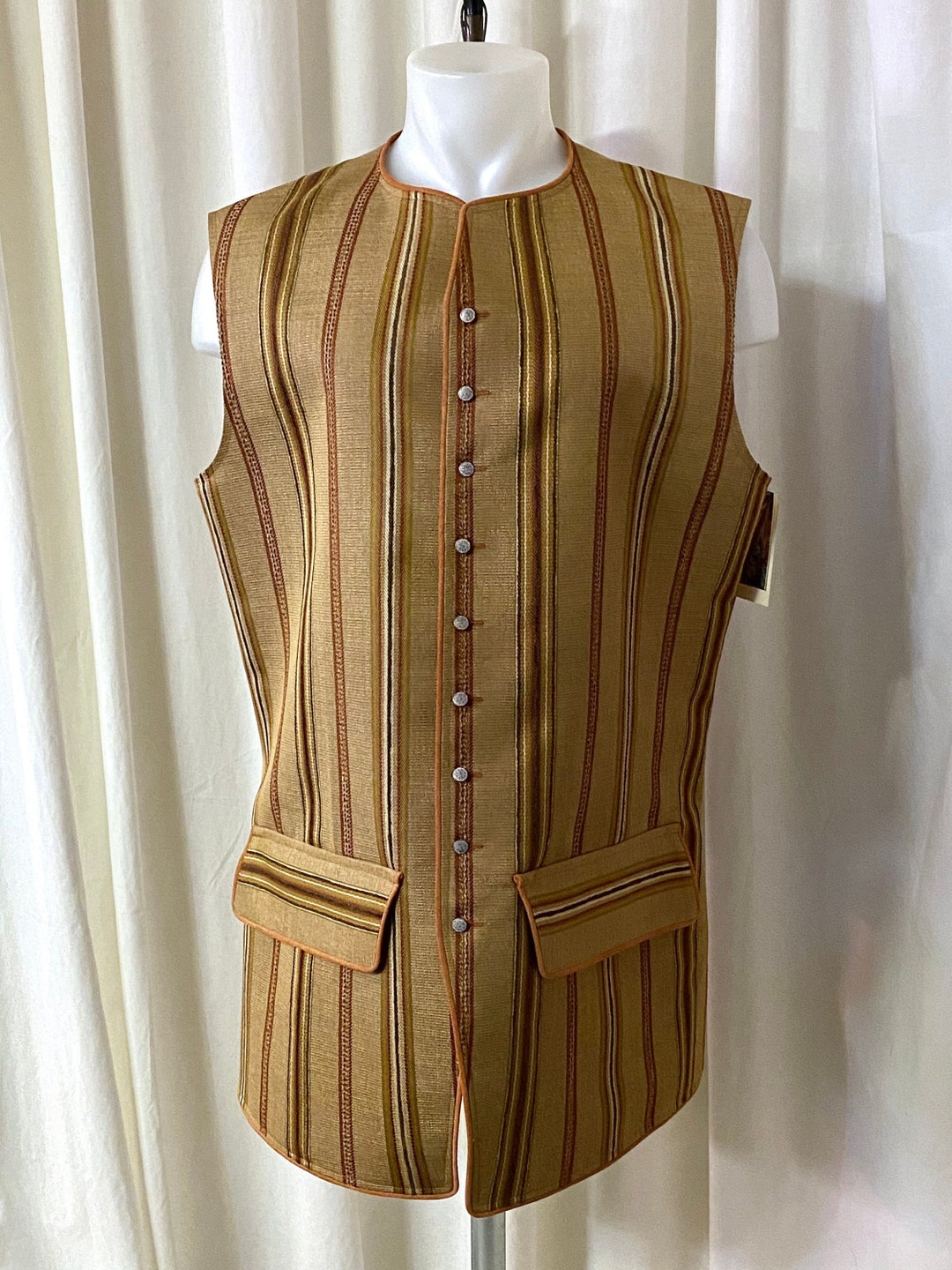 18th Century Style Weskit in Striped Fabric With Button Front, Pocket ...